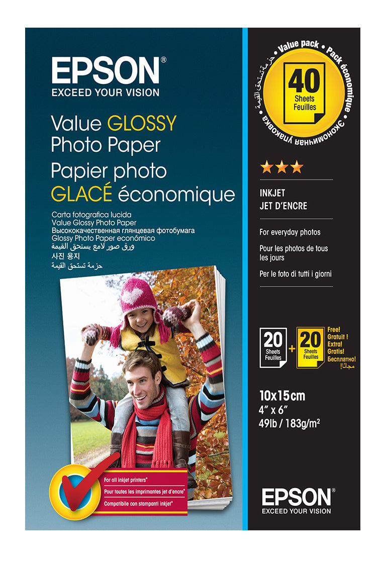 Epson Glossy Inkjet Photo Paper 4 x 6" - 40 Sheets - GLOSS-EPSON/4X6 ...