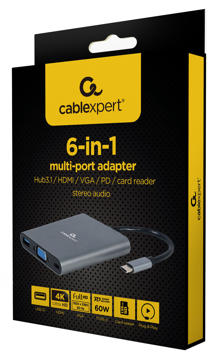 Cablexpert USB Type-C 6-in-1 Multi-Port Adapter - USB-HUB-C-6/1 ...